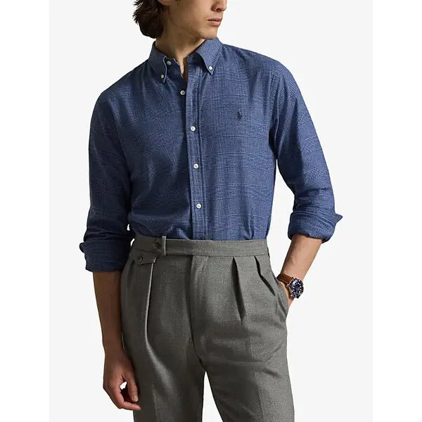 Polo Ralph Lauren Logo-embroidered Custom-fit Plaid Shirt - Blue