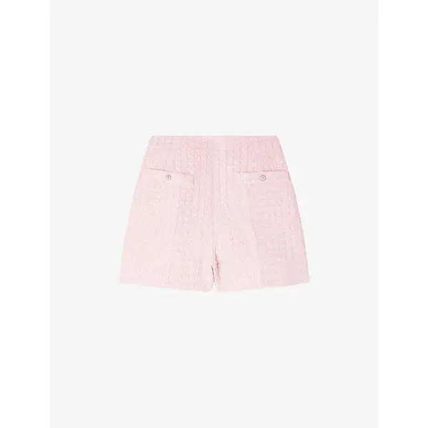 Sandro High-rise Sequin-embellished Tweed Shorts - Pink