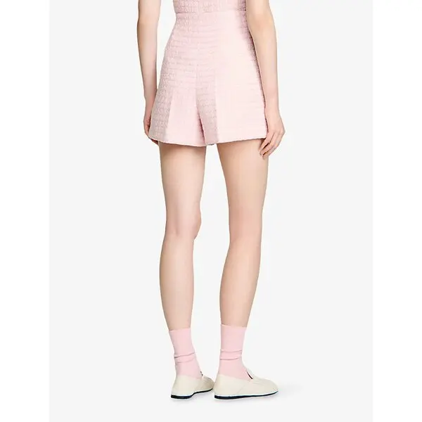Sandro High-rise Sequin-embellished Tweed Shorts - Pink