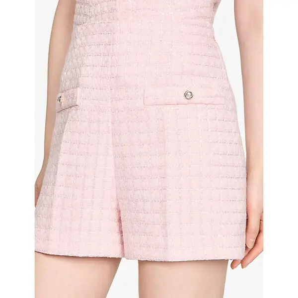 Sandro High-rise Sequin-embellished Tweed Shorts - Pink
