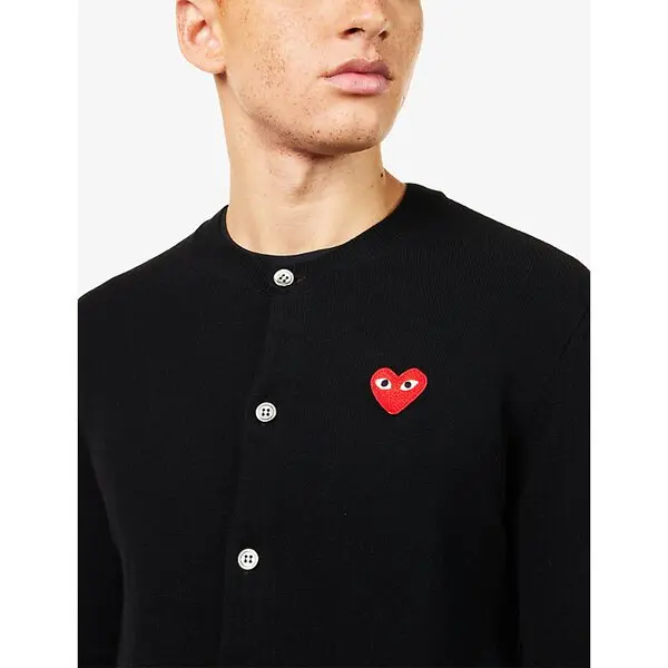Play Comme Des Garcon Heart-embroidered Knitted Wool Cardigan - Black