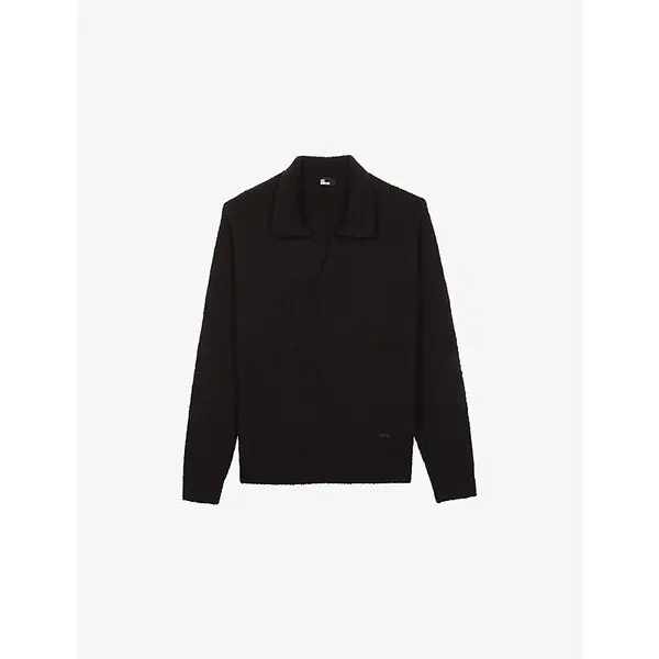 The Kooples Long-sleeve Open-collar Wool Jumper - Black