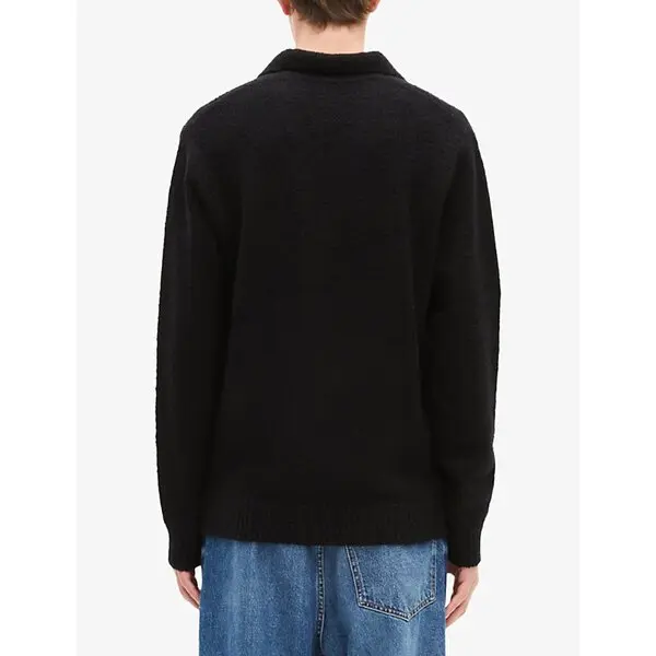 The Kooples Long-sleeve Open-collar Wool Jumper - Black