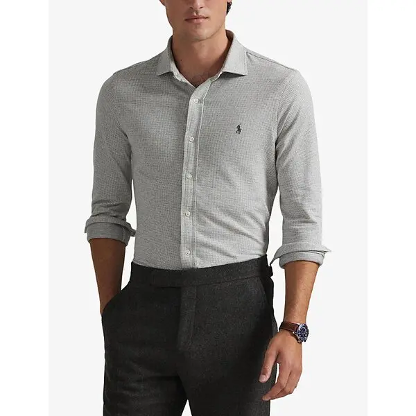 Polo Ralph Lauren Houndstooth Logo-embroidered Cotton-jersey Shirt - Cream