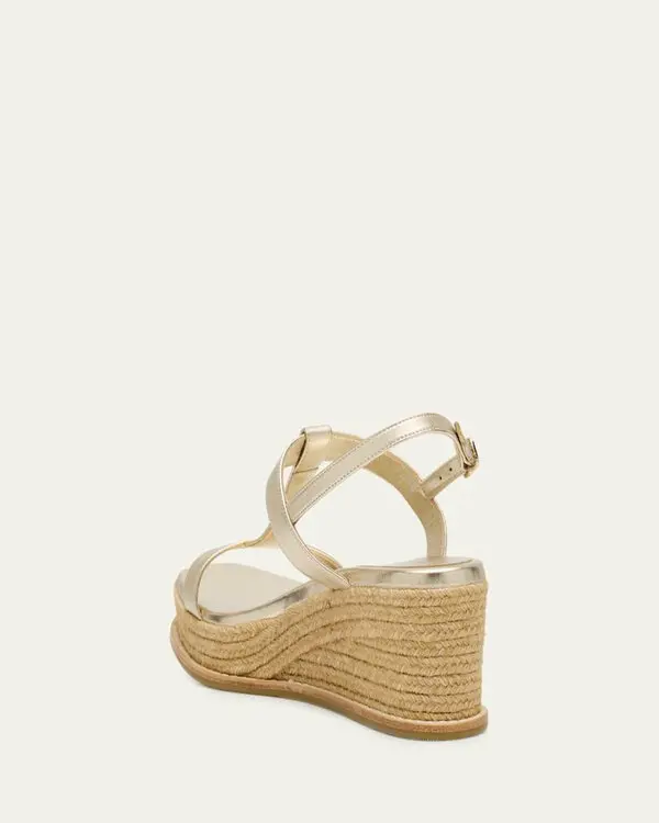 JIMMY CHOO 60mm Thea Metallic Leather Wedge Sandals