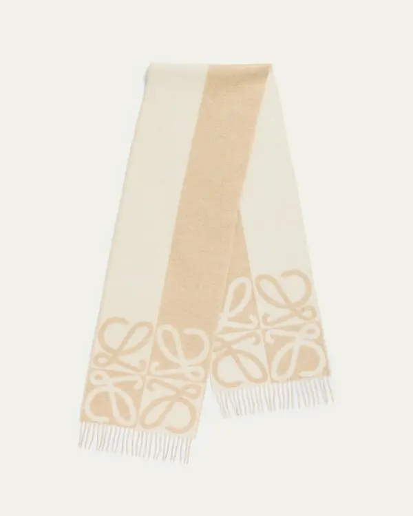 Loewe Wool And Cashmere Anagram Scarf - Beige/ecru