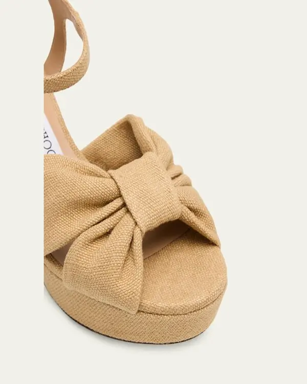 JIMMY CHOO 80mm Heloise Linen Platform Sandals - Camel
