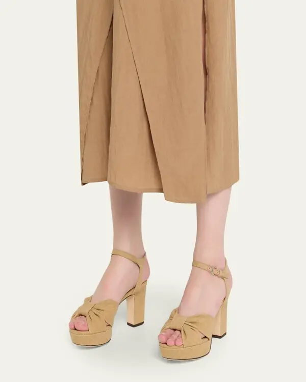 JIMMY CHOO 80mm Heloise Linen Platform Sandals - Camel