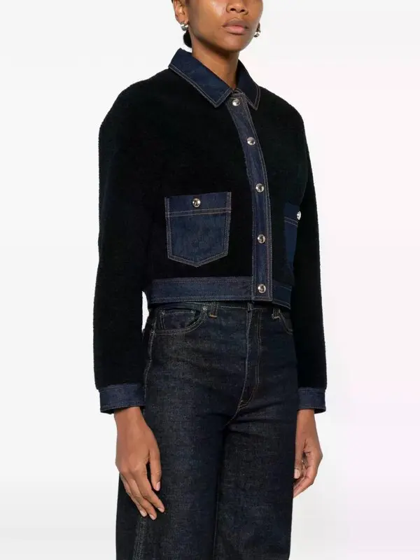 Maje Denim-trimmed Shearling Jacket - Blue