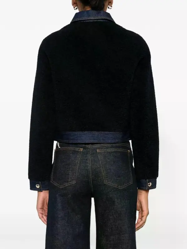 Maje Denim-trimmed Shearling Jacket - Blue