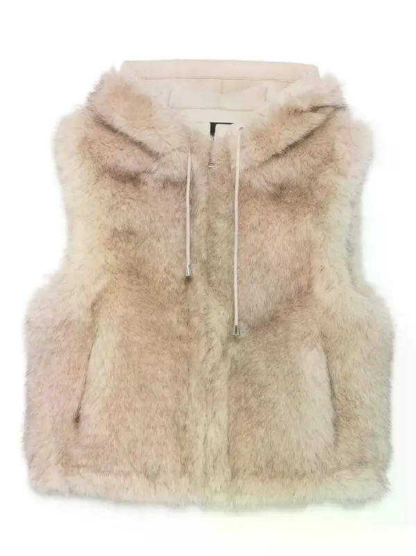 Maje Faux Fur Hooded Gilet - Neutrals