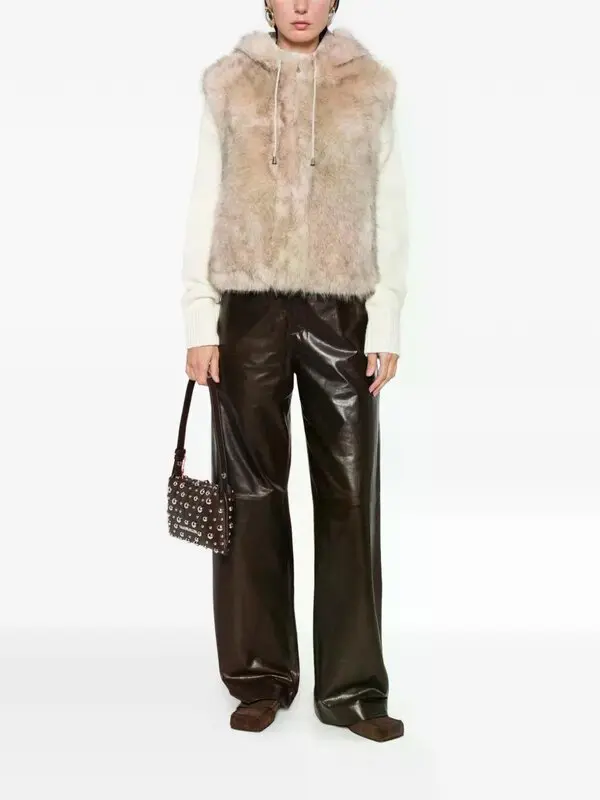 Maje Short Faux Fur Gilet With Hood - Neutrals