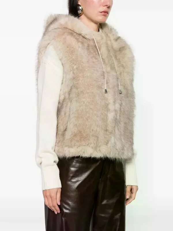 Maje Short Faux Fur Gilet With Hood - Neutrals