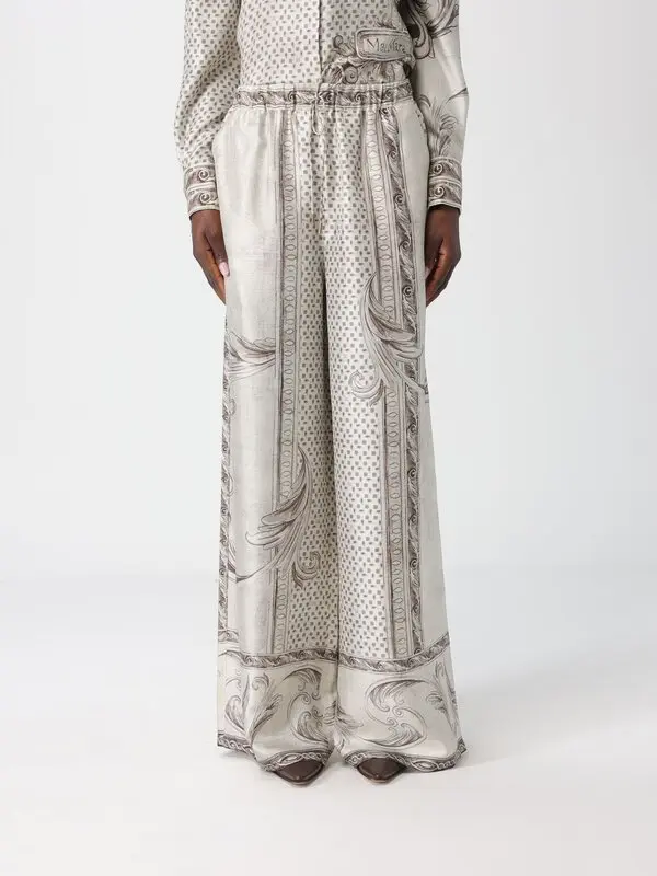 Max Mara Printed Wide Leg Trousers - Ivory