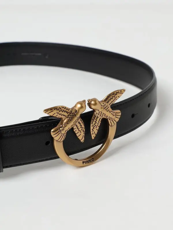 Pinko Leather Belt With Bird Buckle - Black