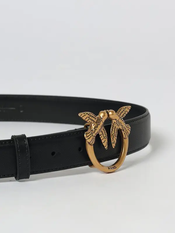 Pinko Leather Belt With Bird Buckle - Black