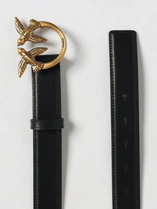 Pinko Leather Belt With Bird Buckle - Black