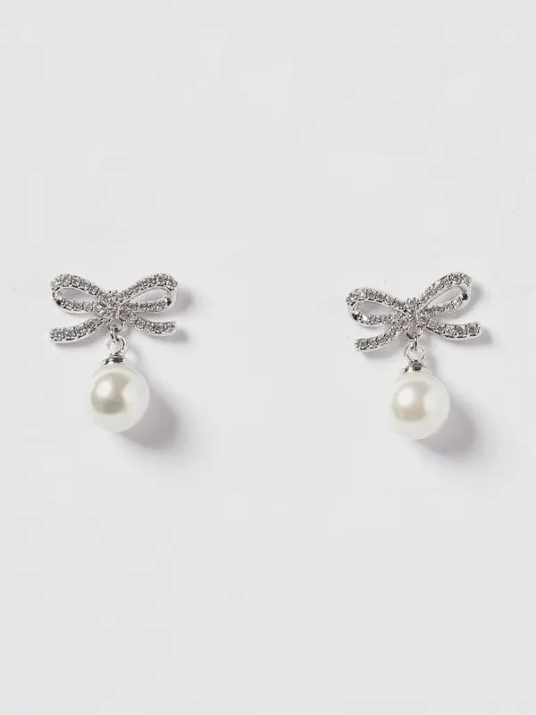 SELF-PORTRAIT Bow And Pearl Drop Earrings - Silver