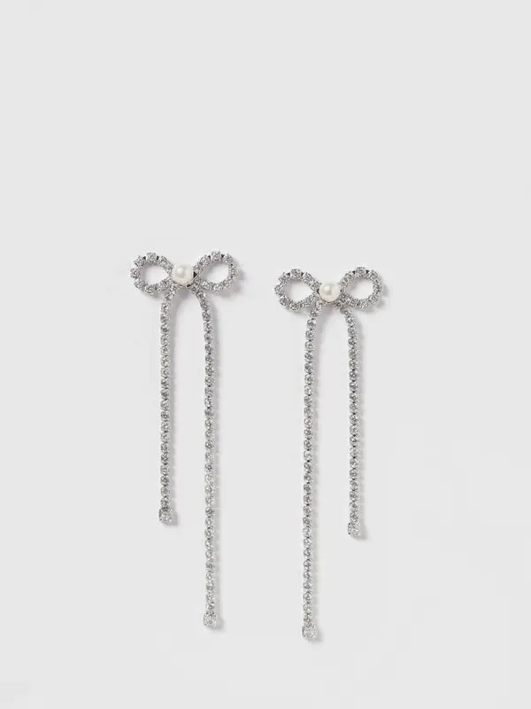 SELF-PORTRAIT Jeweled Bow Drop Earrings - Silver
