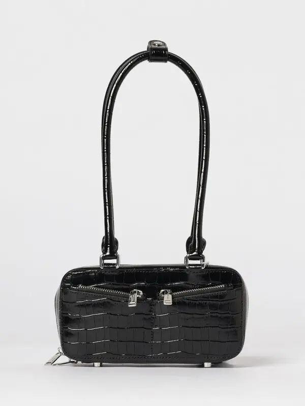 SELF-PORTRAIT Croc Effect Shoulder Bag - Black