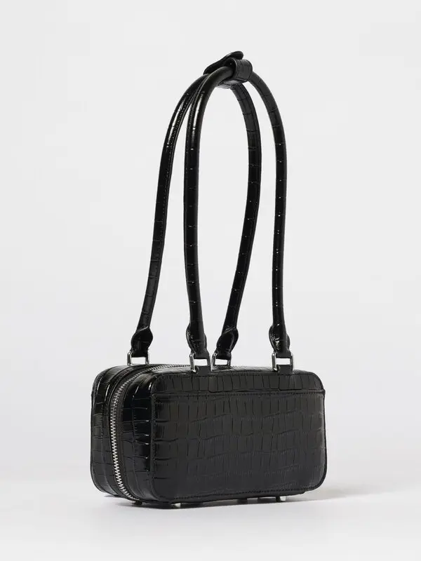 SELF-PORTRAIT Croc Effect Shoulder Bag - Black