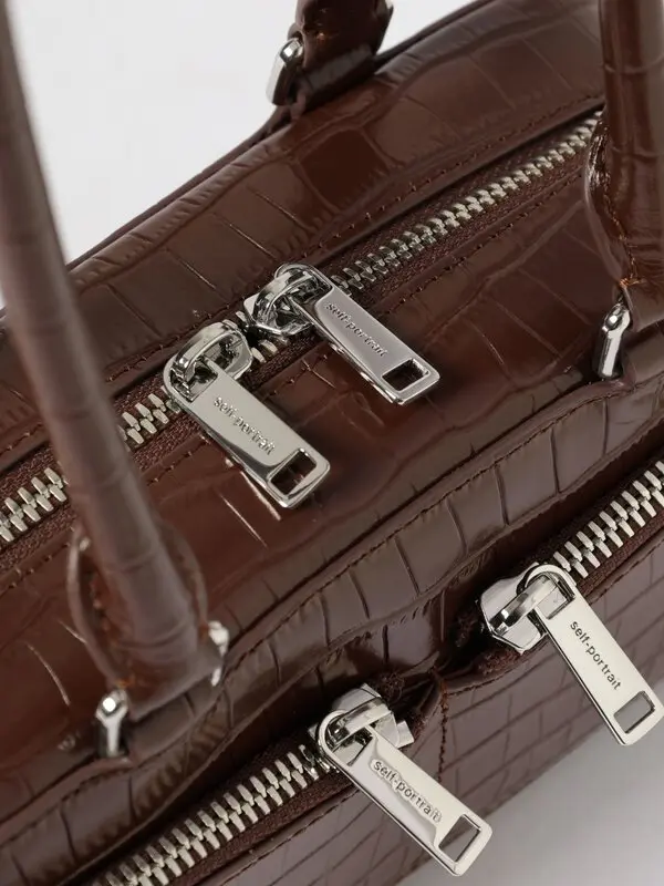 SELF-PORTRAIT Croc Effect Shoulder Bag - Brown