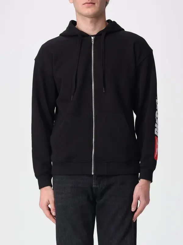 DIESEL® Full Zip Hoodie With Graphic Detail - Black