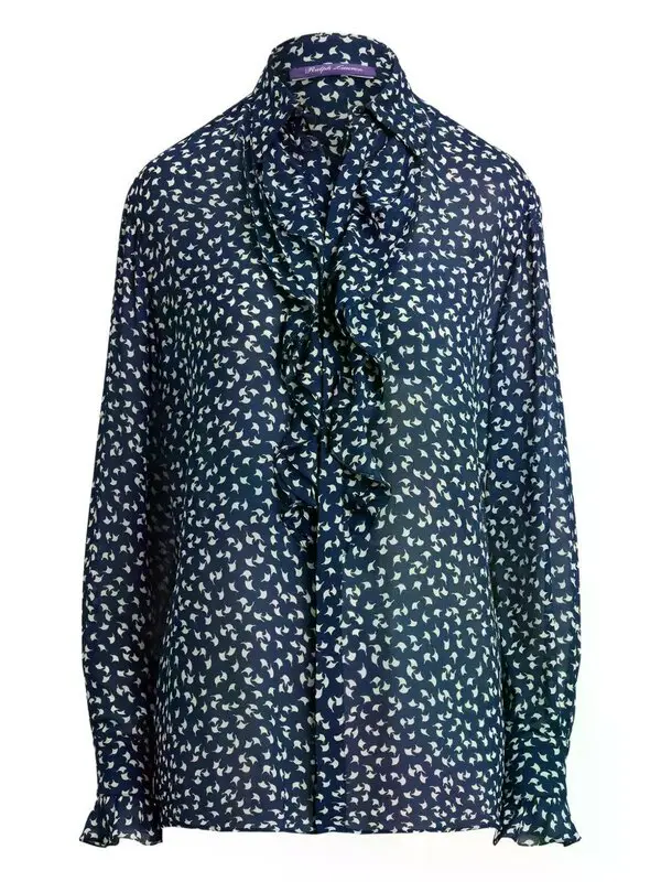 Ralph Lauren Ruffle-trim Geometric-print Addison Shirt - Blue