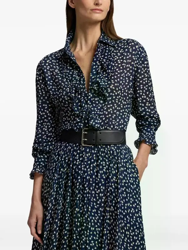 Ralph Lauren Ruffle-trim Geometric-print Addison Shirt - Blue