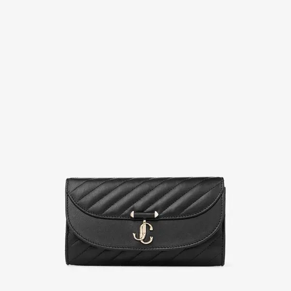 JIMMY CHOO Curve Wallet With Chain Black Quilted Biker Leather Wallet With Chain - Black/shiny Gold