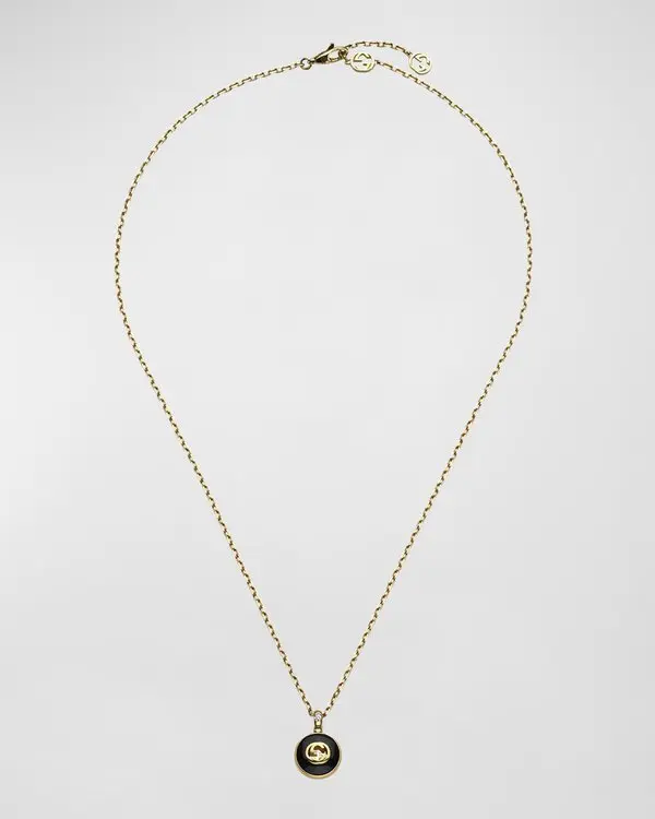 Gucci Interlocking G Diamond And Onyx Necklace - One-color