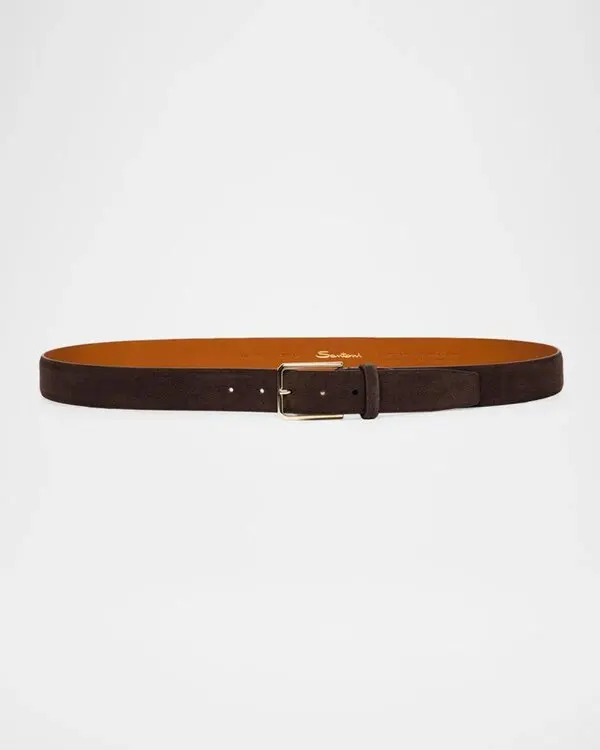 Santoni Suede Belt With Rectangle Buckle
