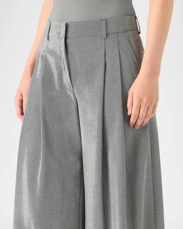 Akris Cassie Pleated Wool Wide-leg Pants - Black-whit