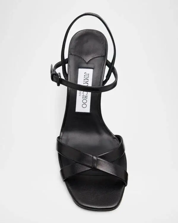 JIMMY CHOO 85mm Elsy Leather Block-heel Sandals
