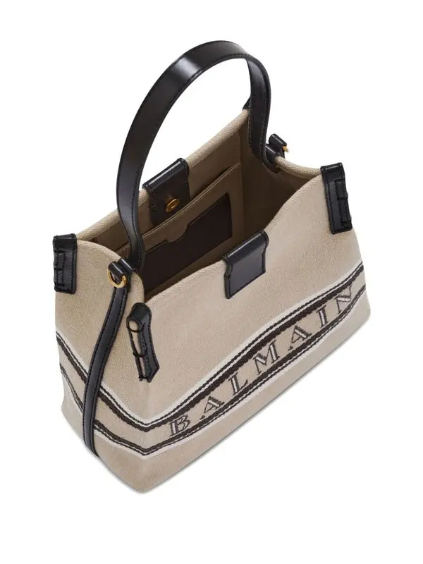 Balmain Release Canvas And Leather Bucket Bag - Beige