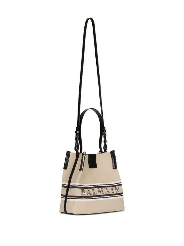 Balmain Release Canvas And Leather Bucket Bag - Beige