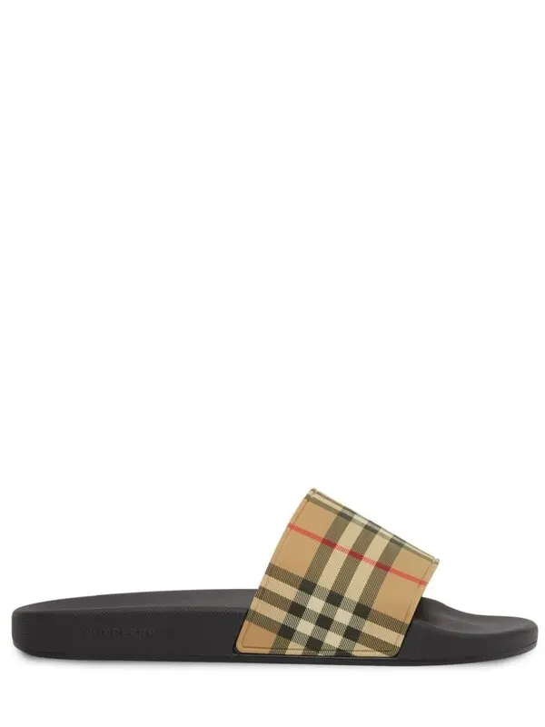 Burberry Check Pool Slides - Beige