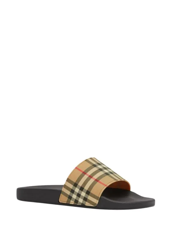 Burberry Check Pool Slides - Beige
