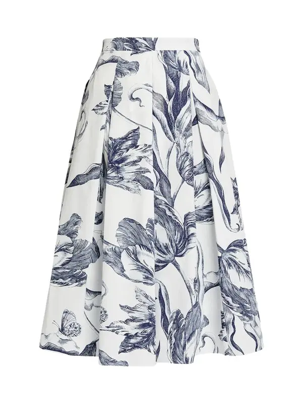 Erdem Floral Print Pleated Midi Skirt - White
