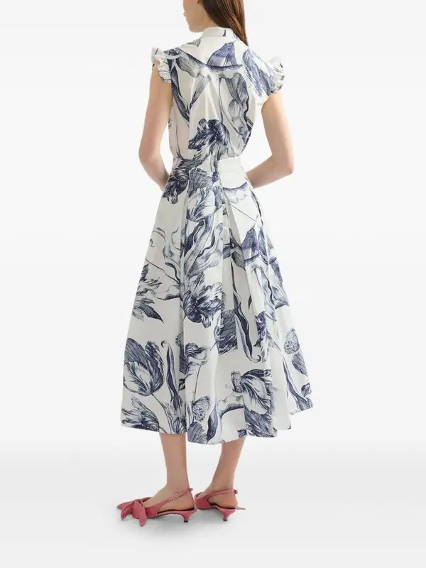 Erdem Floral Print Pleated Midi Skirt - White
