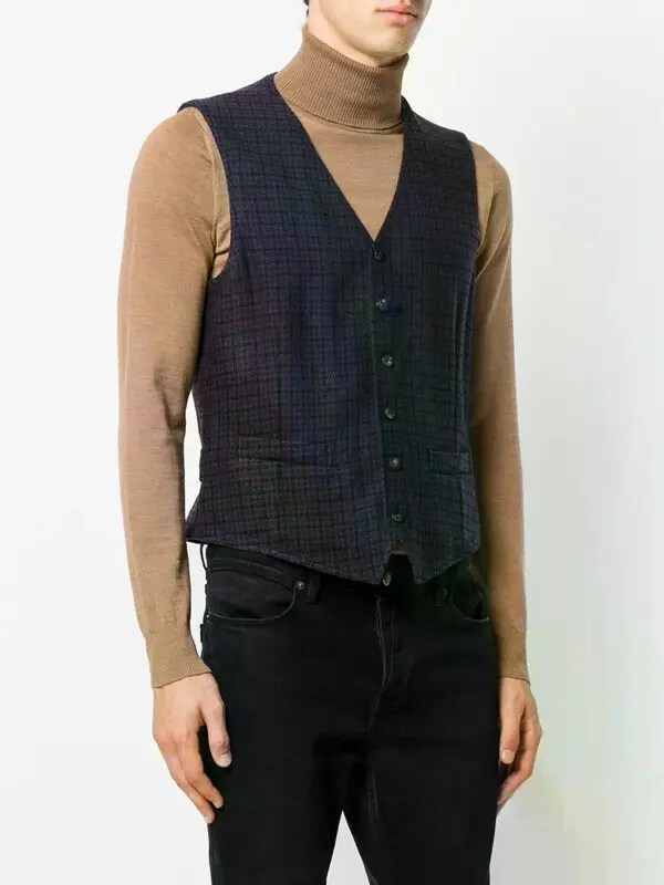 LARDINI Tartan Wool Gilet
