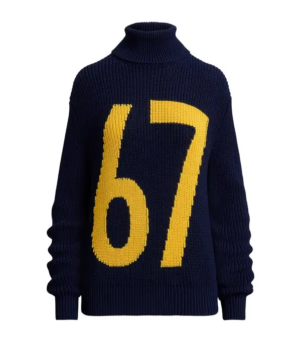 Ralph Lauren Cotton-silk Intarsia-knit Rollneck Sweater - Navy