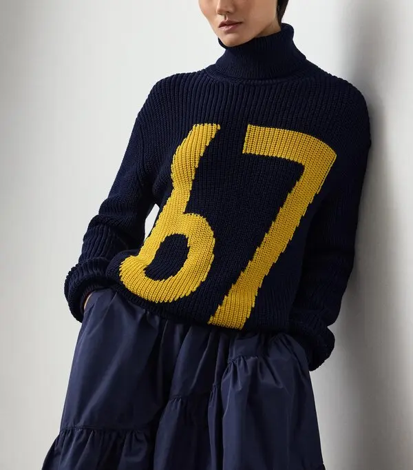 Ralph Lauren Cotton-silk Intarsia-knit Rollneck Sweater - Navy