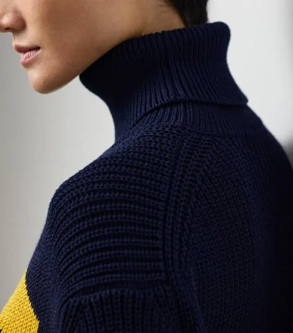 Ralph Lauren Cotton-silk Intarsia-knit Rollneck Sweater - Navy
