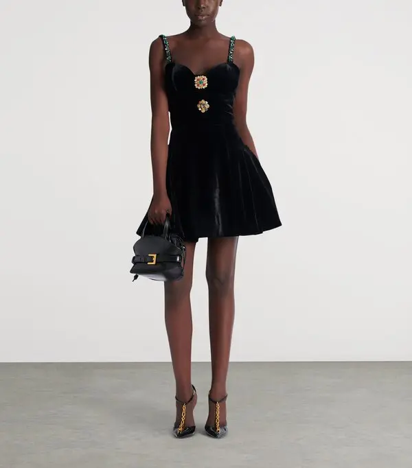 knee length dresses for ladies VELVET MINI DRESS EMBELLISHED WITH FARDA FLOWERS – Fardaofficial main image 0