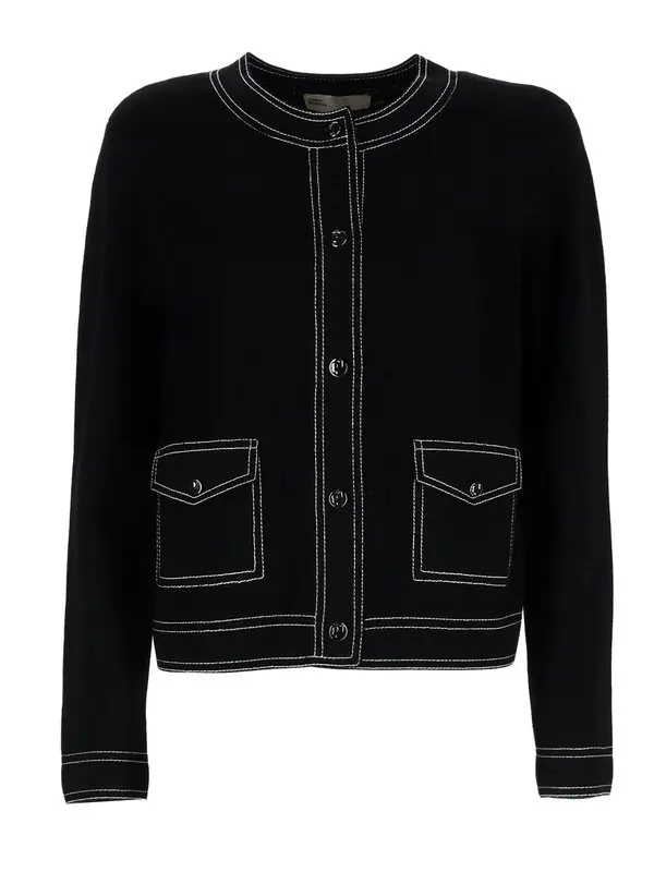 Tory Burch Topstitched Cardigan - Black