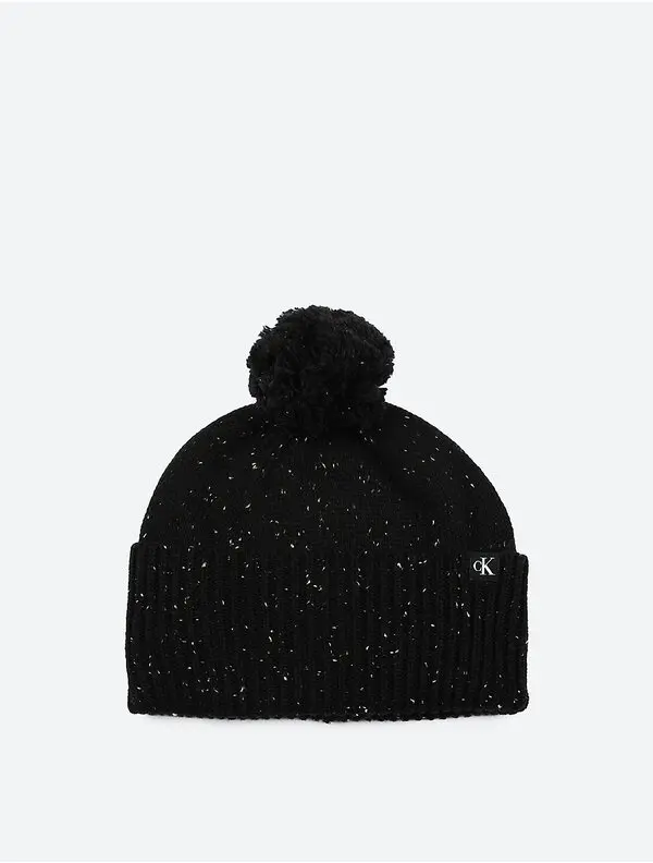 Calvin Klein Monogram Logo Pom-pom Beanie - Black Beauty