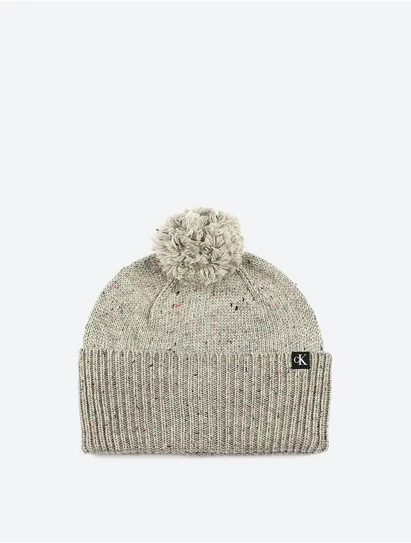 Calvin Klein Monogram Logo Pom-pom Beanie - History Heather Grey