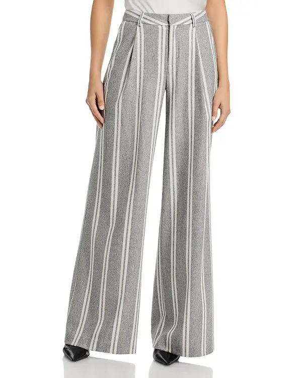 L'Agence Allanah Stripe Mid Rise Pants - Grey/ivory Stripe