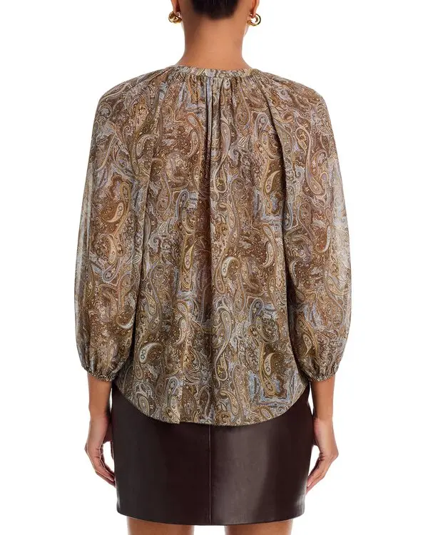 L'Agence Teagan Printed Blouse - Neutral/blue Ditsy